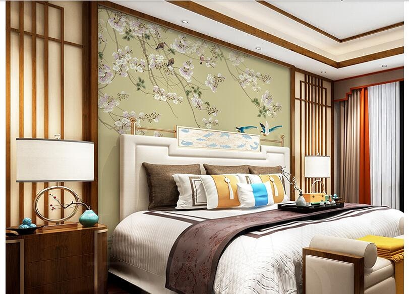 Fine Brushwork Flowers Birds Wallpaper Wall Murals Spring | Etsy