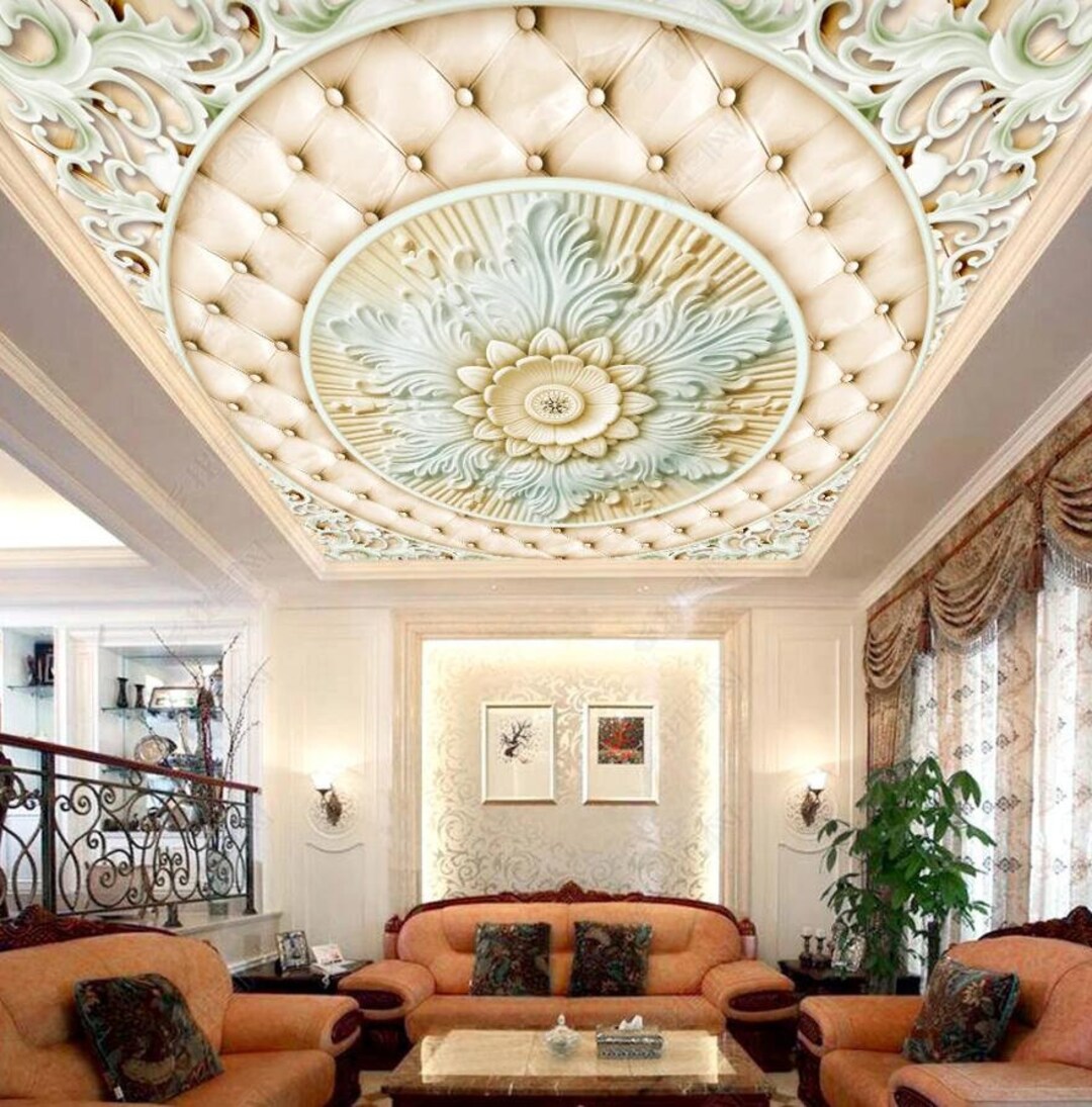 Mural de techo con relieve de flores en 3D romano de estilo europeo ...