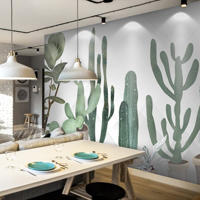 Watercolor Hand Painted Cactus Wallpaper Wall Mural Cactus | Etsy