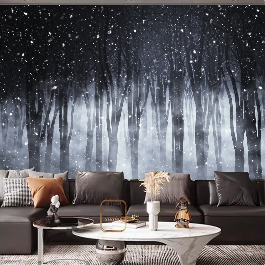 At Night Dark Background Gray Trees Forest Wallpaper Trees Wall Mural ...