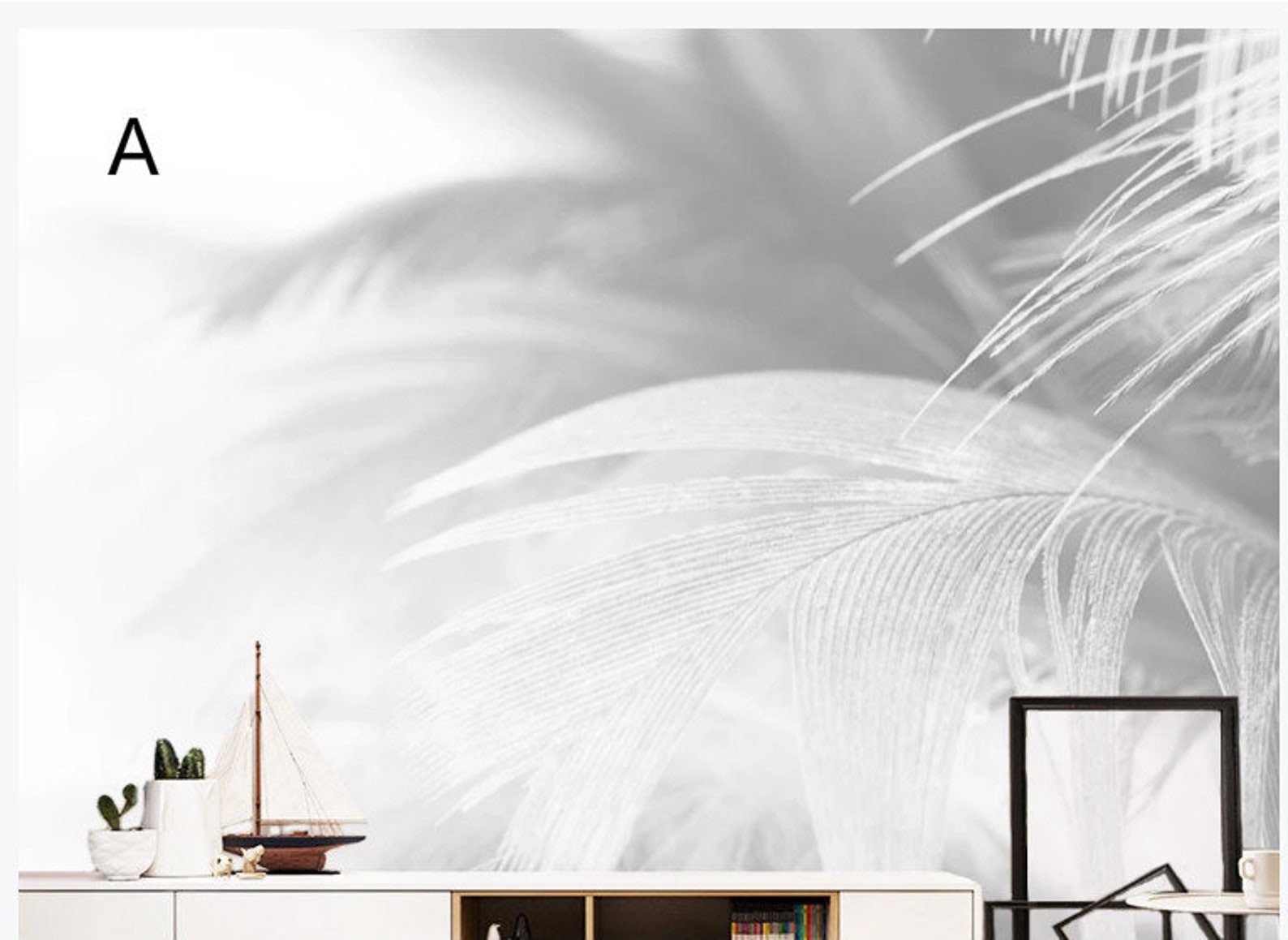 Handpaintde Simple Feather Wallpaper Simple Beautiful Big | Etsy