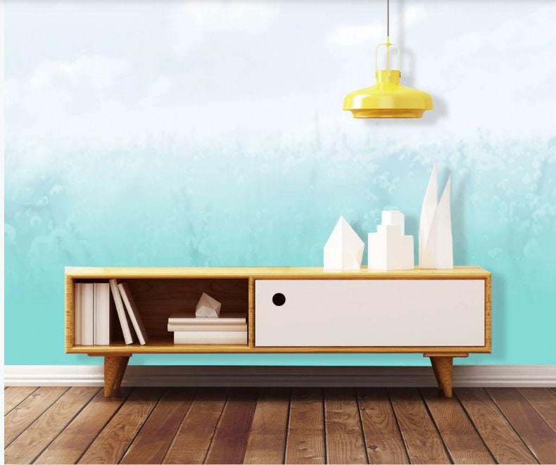 Watercolor Soft Blue White Clouds Cloudy Wallpaper Wall | Etsy