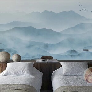 Misty Foggy Abstract Mountains Landscape Wallpaper Wall Mural, Scerene ...