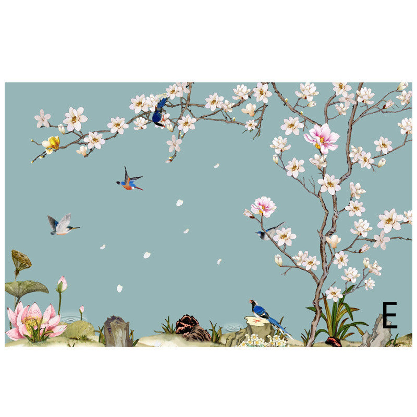 Fine Brushwork Magnolia Blossom Flowers Birds Chinoiserie - Etsy