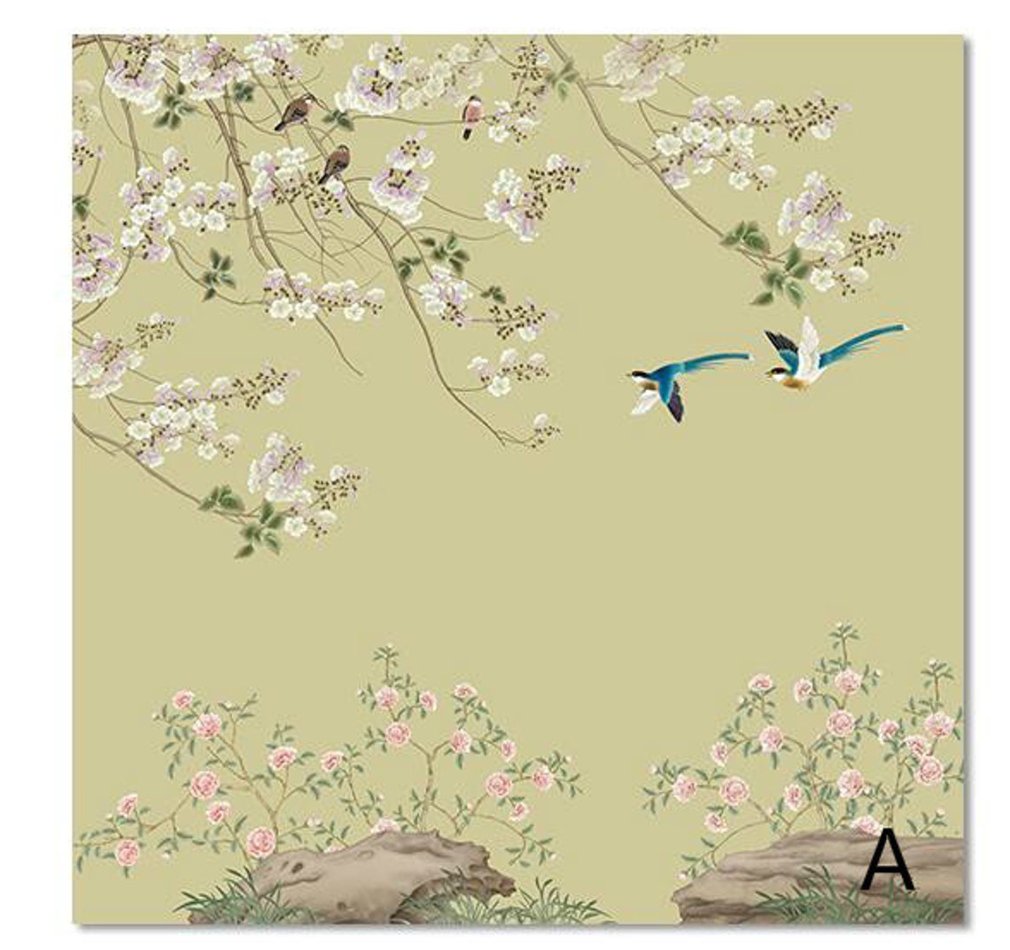 Fine Brushwork Flowers Birds Wallpaper Wall Murals Spring | Etsy
