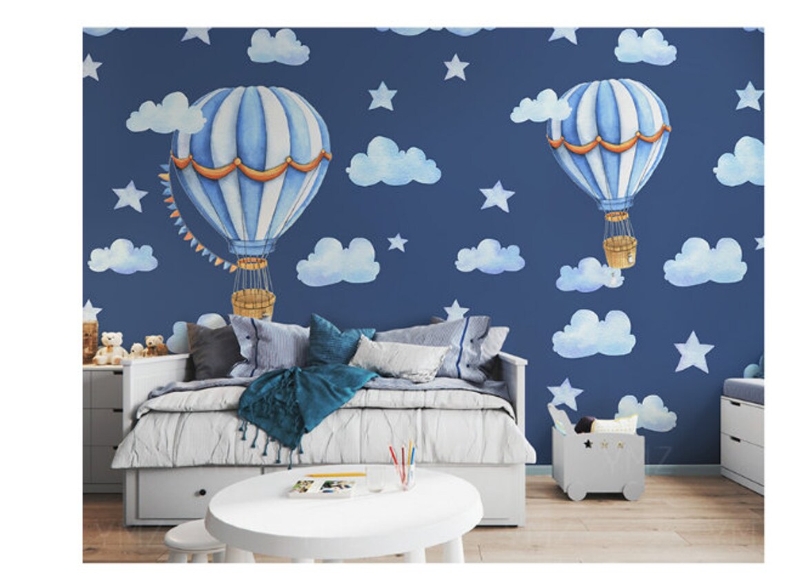 Blue Sky Blue Clouds Kids Nursery Clouds Wallpaper Wall Mural - Etsy
