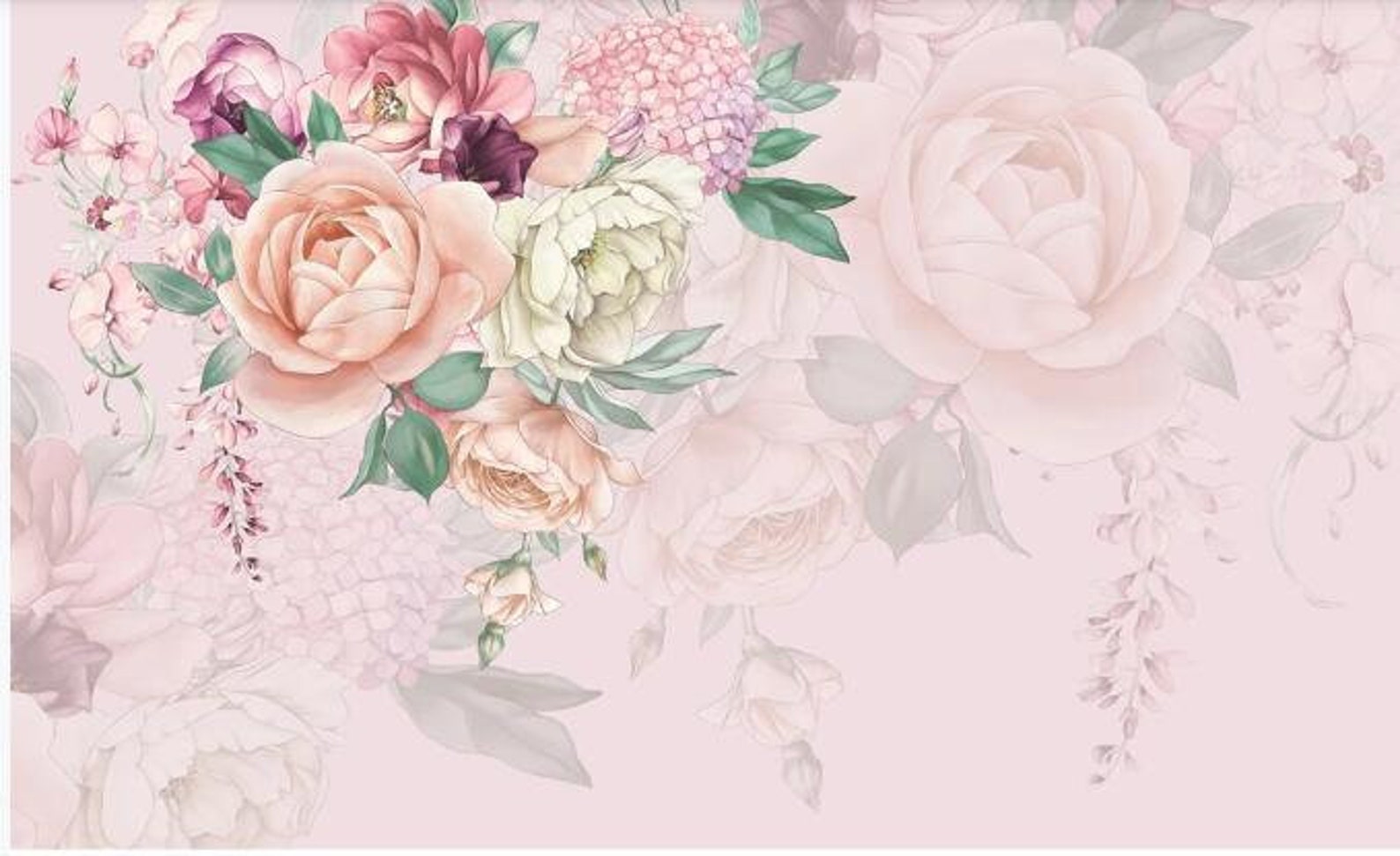 American Countryside Floral Flower Wallpaper Wall Mural Pink | Etsy