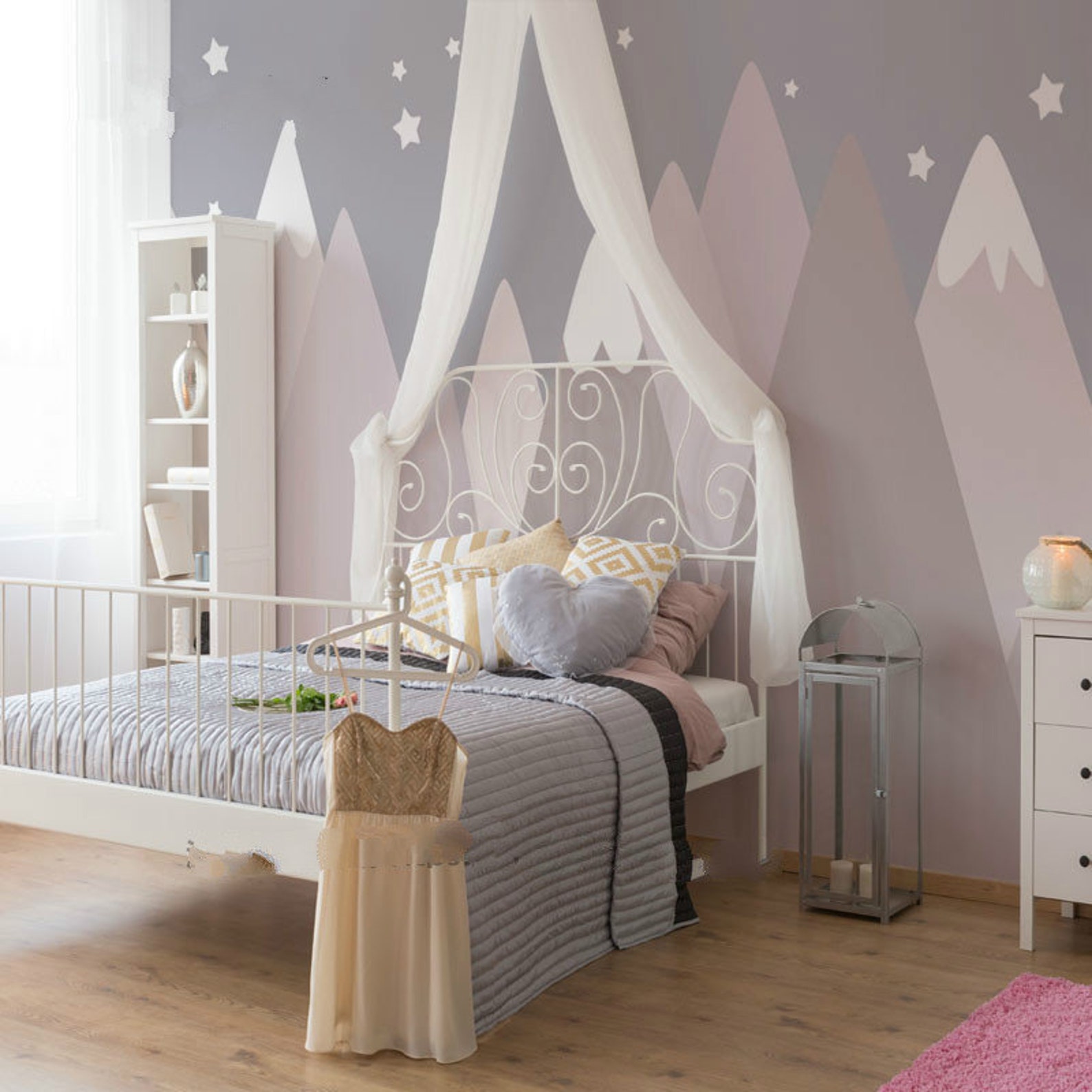 Handgemalt Dusty Pink Geometrische Berge Tapete Wand wandbild - Etsy.de