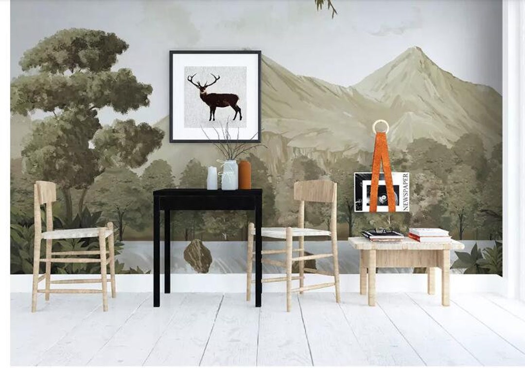 Oil Painting Forest Scenic Wallpaper Wall Mural Forest Trees - Etsy