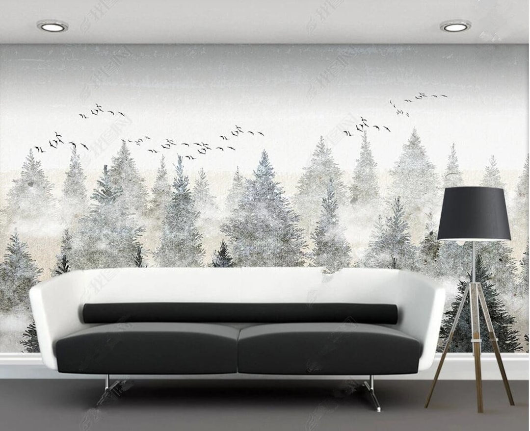 Abstract Grey Trees Wallpaper Wall Mural Grey Trees Forest - Etsy