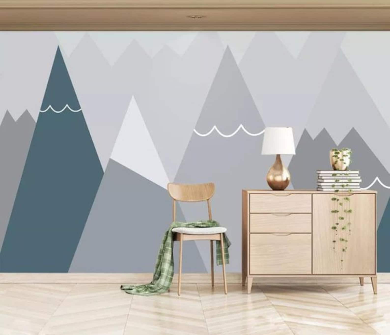 Grey Geometric Mountains Geometric Wallpaper Wall Mural | Etsy