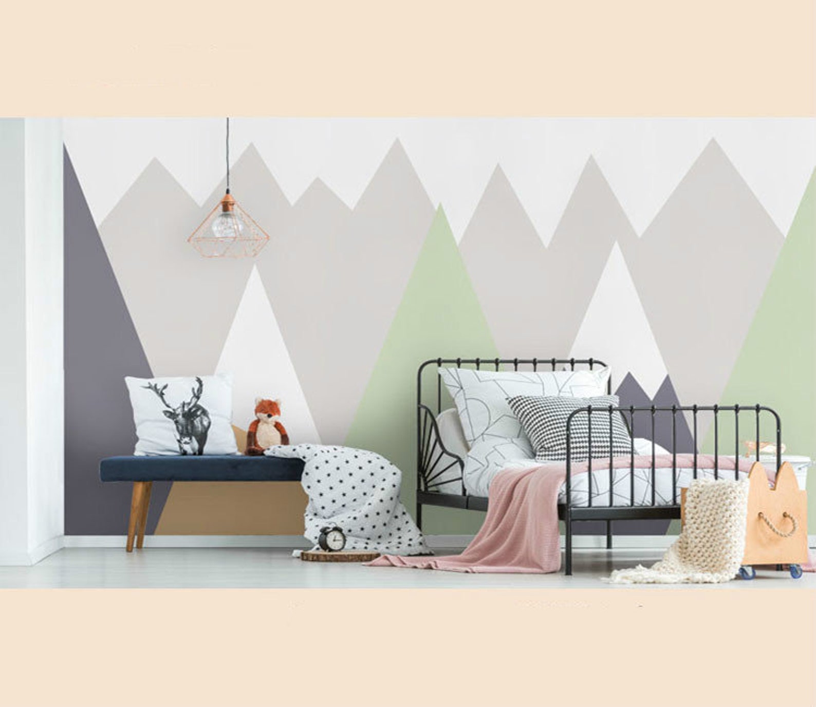 Geometric Mountains Nursery Wallpaper Wall Mural Abstract - Etsy