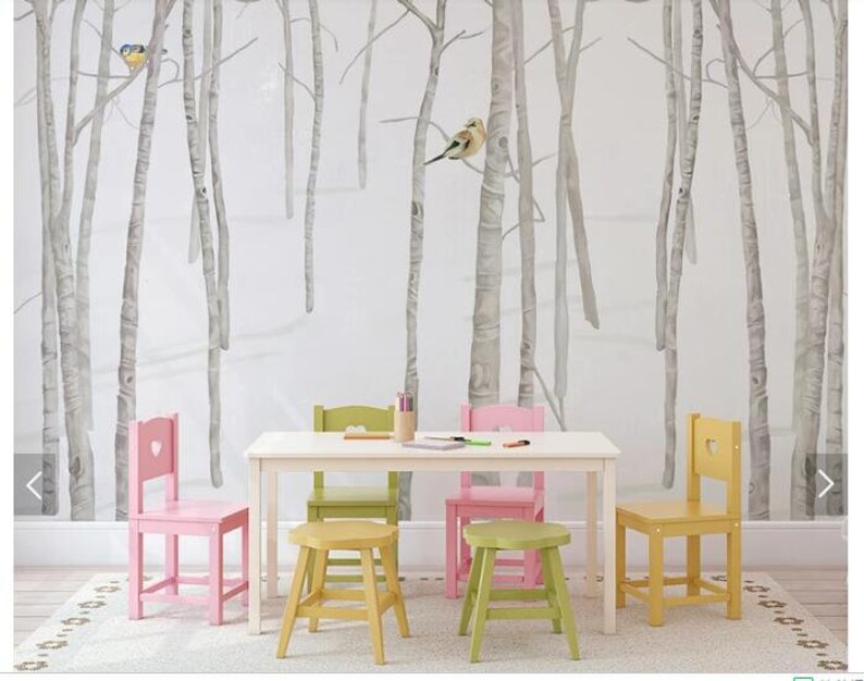 Hand Painted Several Trees Wallpaper Wall Mural Grey Trees - Etsy