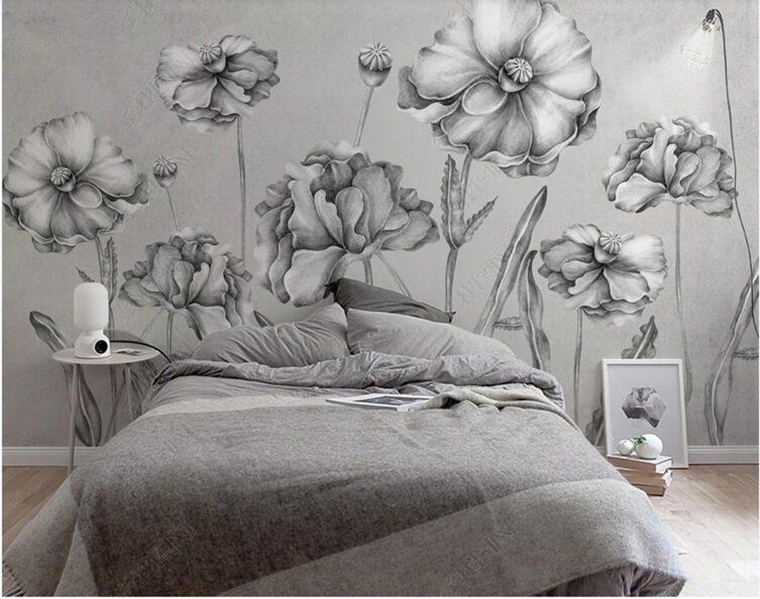 Abstract Sketch Flowers Floral Wallpaper Wall Mural, Sketch Flowers ...