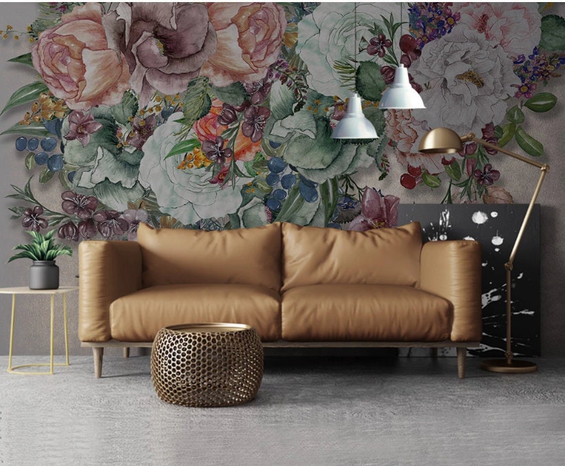 Watercolor American Countryside Style Floral Wallpaper Wall - Etsy