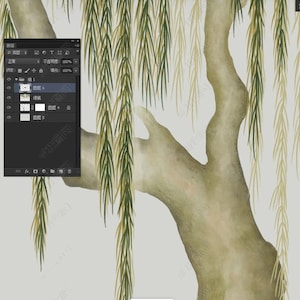 Art Huge Willow Wallpaper Wall Mural, Watercolor Willow Tree Wall Mural ...