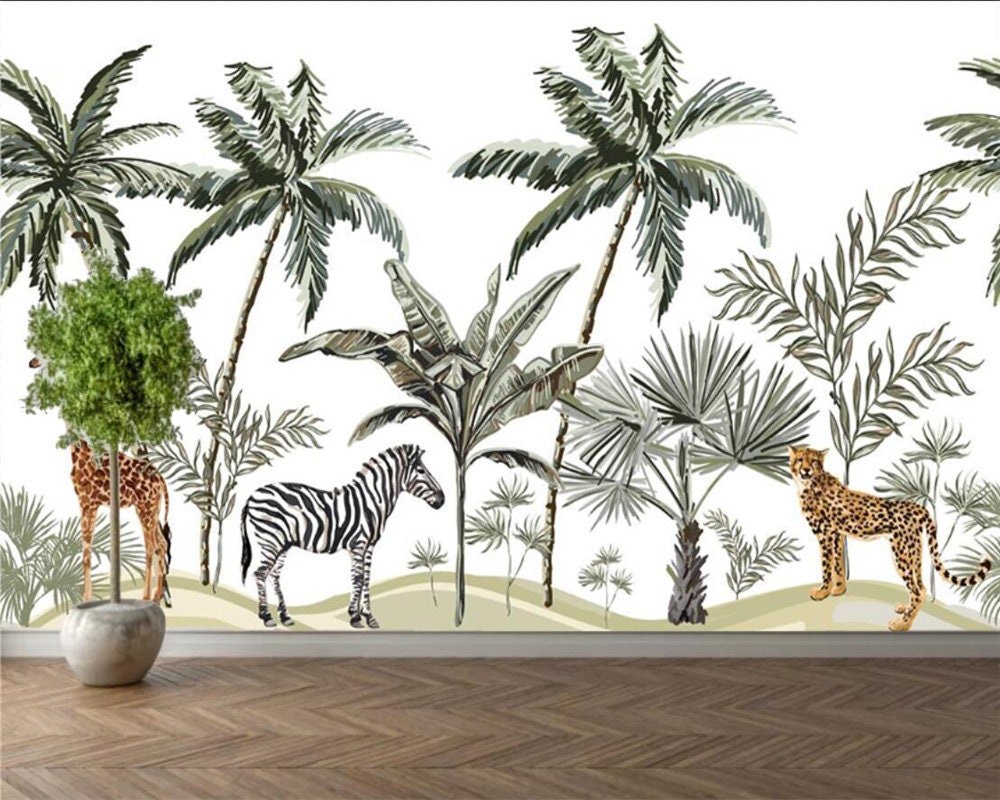 Tropical Rain Forest Plant Animals Wallpaper Wall Mural Zebra | Etsy