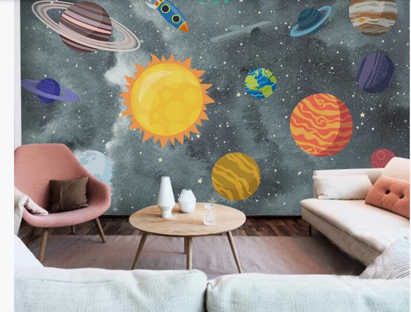Space Universe Kids Nursery Wallpaper Wall Mural Planets Sun | Etsy