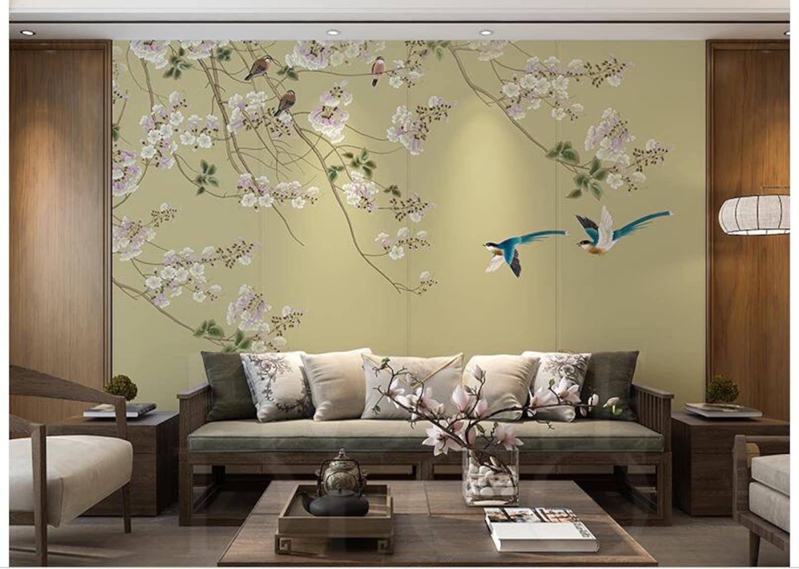 Fine Brushwork Flowers Birds Wallpaper Wall Murals Spring | Etsy