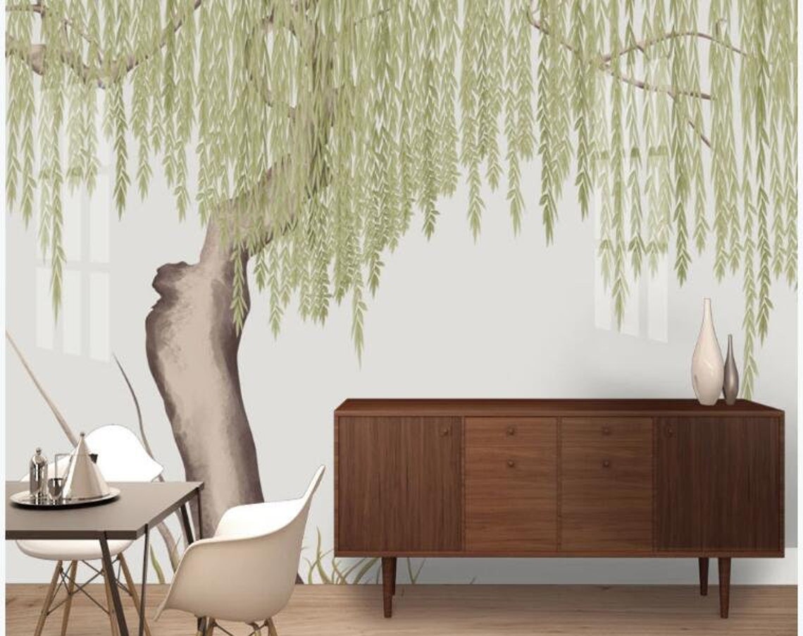 Weeping Willow Tree Wallpaper Mural: Green Nursery Wall Decor - Etsy