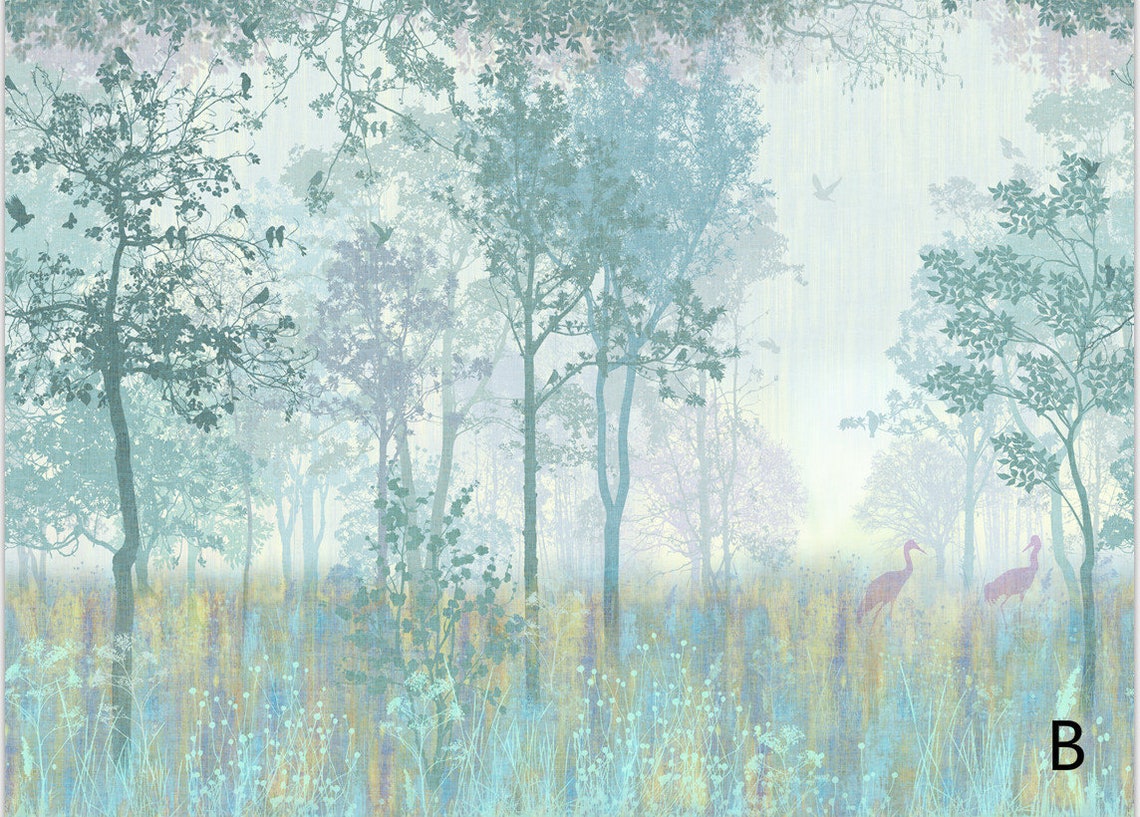 Abstract Hand Painted Trees Forest Wallpaper Wall Mural | Etsy Canada