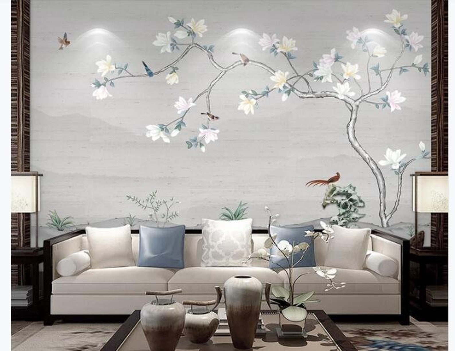 Fine Brushwork Magnolia Flower Wallpaper Wall Mural - Etsy