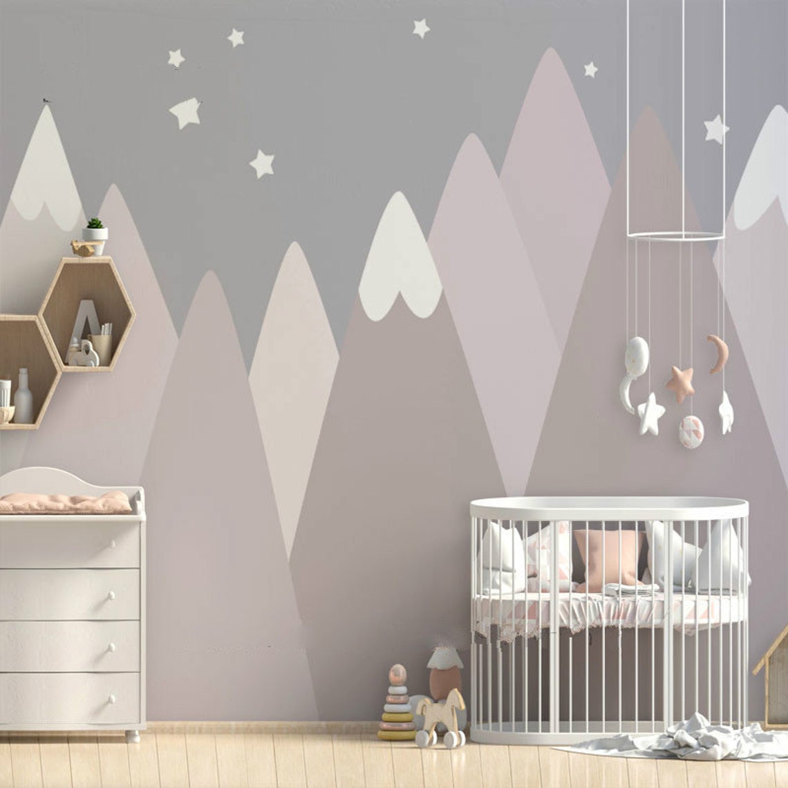 Handgemalt Dusty Pink Geometrische Berge Tapete Wand wandbild - Etsy.de