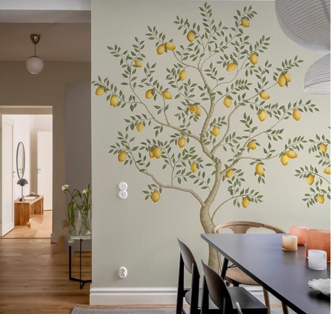 Watercolor Lemon Tree Wallpaper Wall Mural, Lemon Tree Kids Nursery ...