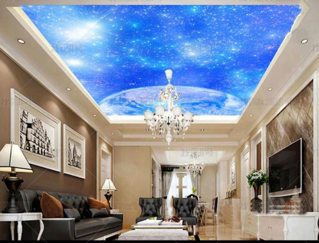 Dreamy Starry Sky Planet Living Room Ceiling Ceiling Mural - Etsy