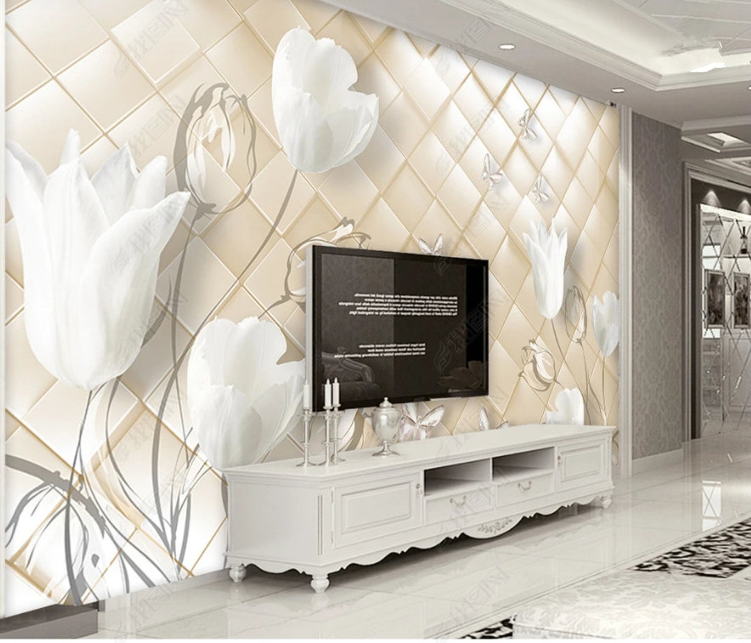Original 3D White Fower Tulip Wallpaper Mural Wall Decor - Etsy