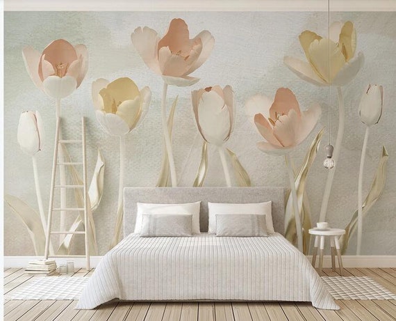 Custom Mural Wall Mural Tulip Flower Photo Wallpaper Wall | Etsy