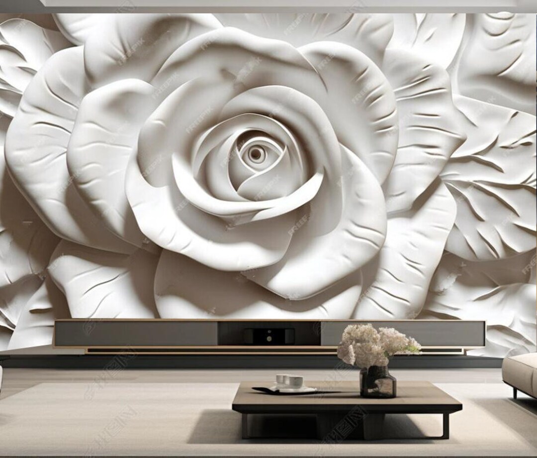 3D White Rose Flower Floral Wallpaper Wall Mural Wall Decor - Etsy