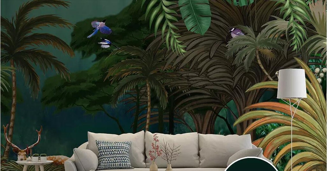 Oil Painting Tropical Plants Jungle Wallpaper Wall Mural Hand - Etsy