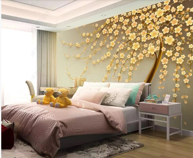 Simple Modern 3D Tree Branches With Leaves Wallpaper Wall - Etsy