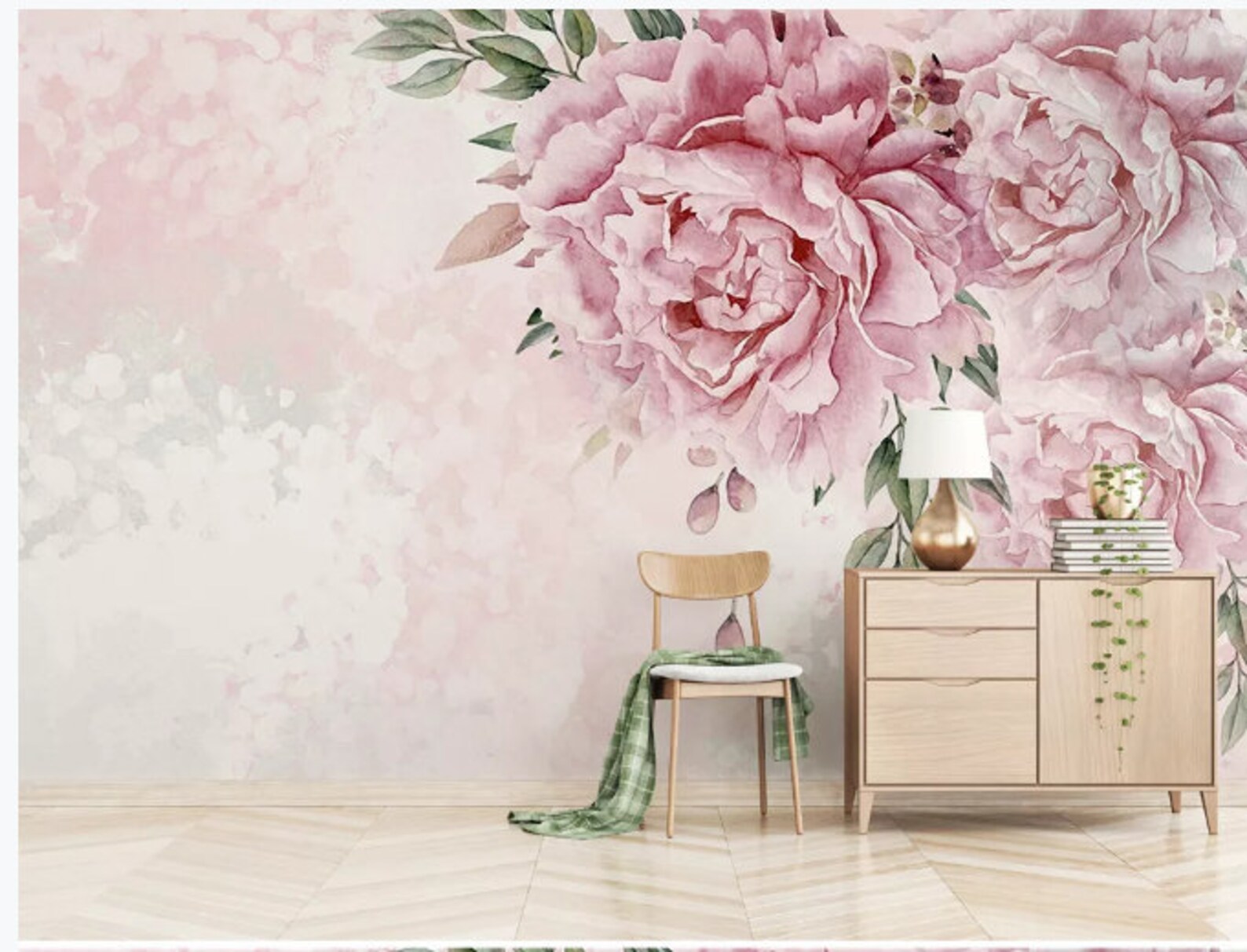 American Countryside Style Pink Floral Flowers Wallpaper Wall - Etsy