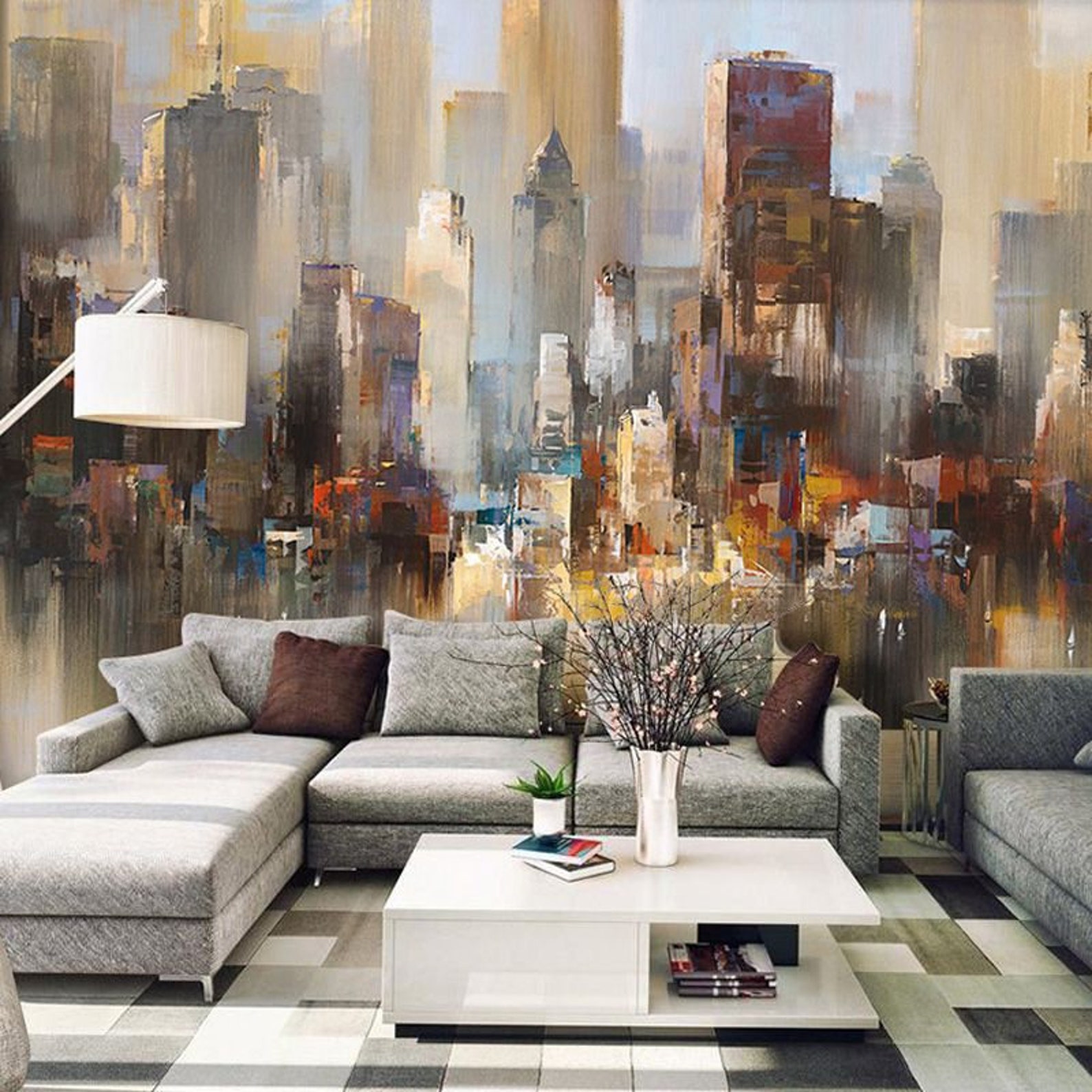 Oil Painting Abstract Cities Architecture Wallpaper Wall - Etsy