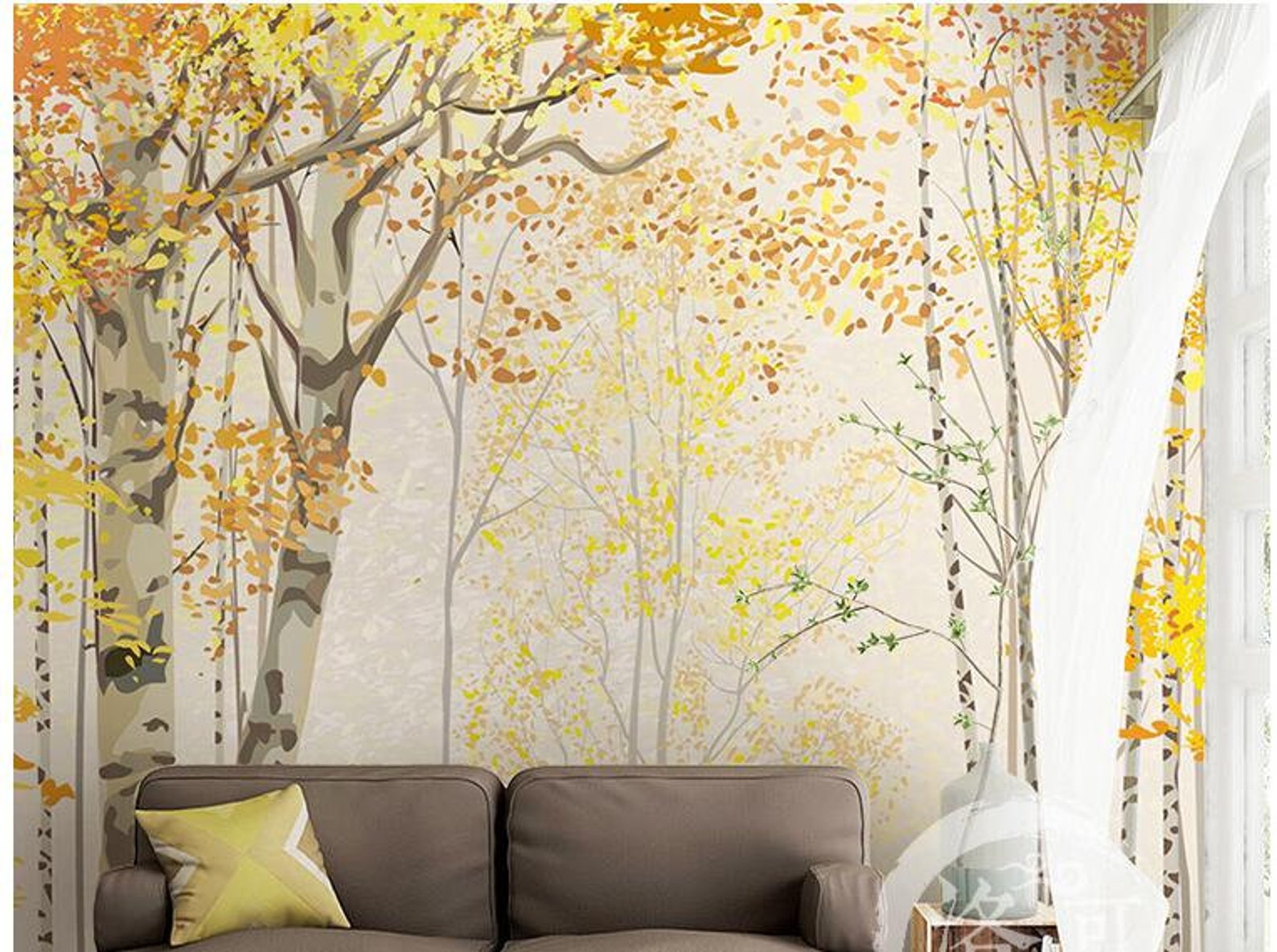 Auntumn Maple Tree Wallpaper Wall Mural Hand Painted Maple | Etsy