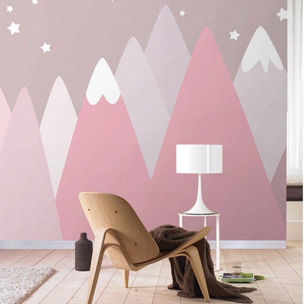 Handgemalt Dusty Pink Geometrische Berge Tapete Wand wandbild - Etsy.de