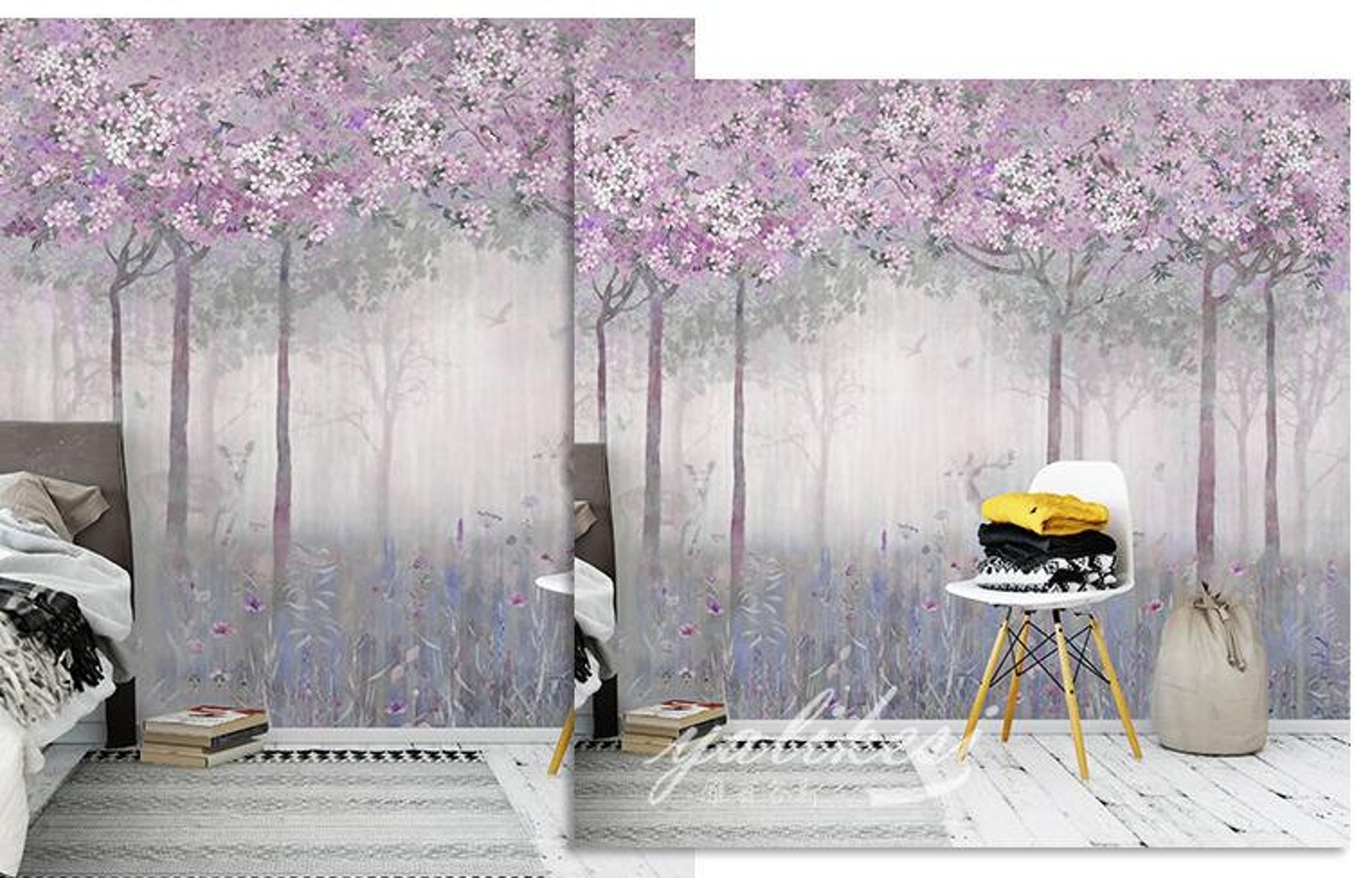 Oil Painting Vintage Flower Tree Wallpaper Wall Mural Shabby | Etsy