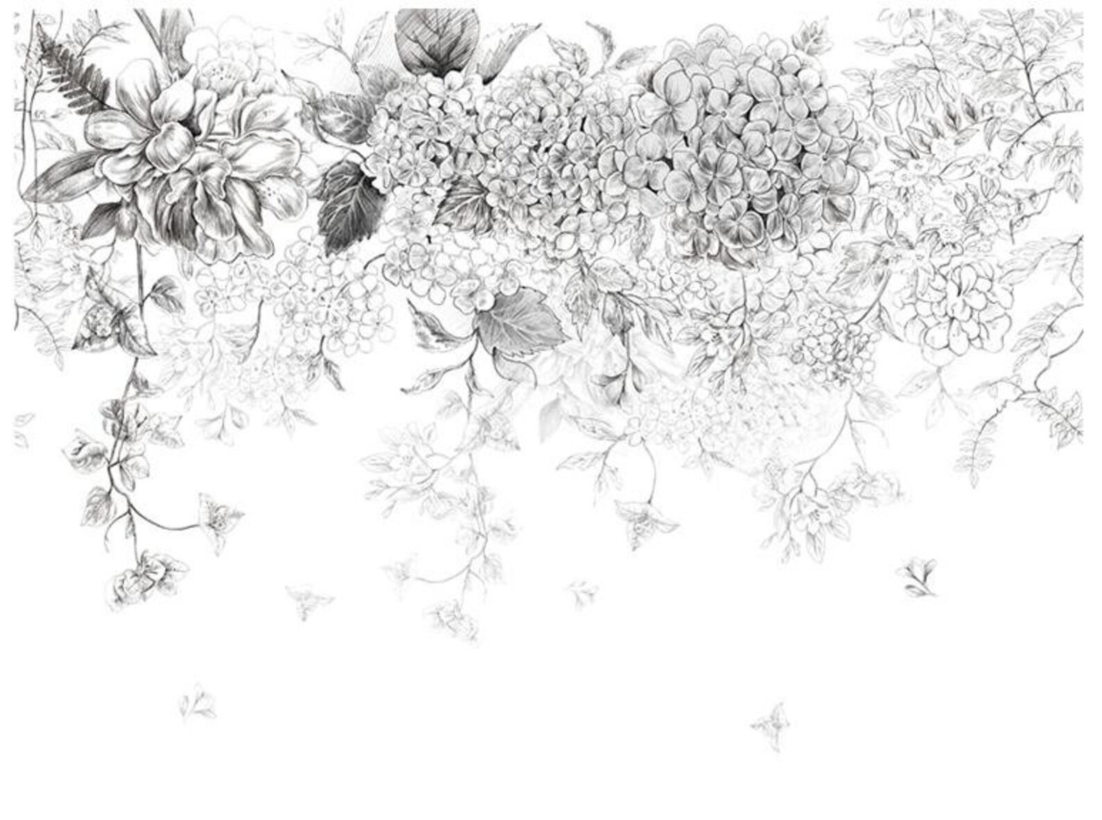 Hand Painted Sketch Hanging Flowers Floral Wallpaper Wall - Etsy