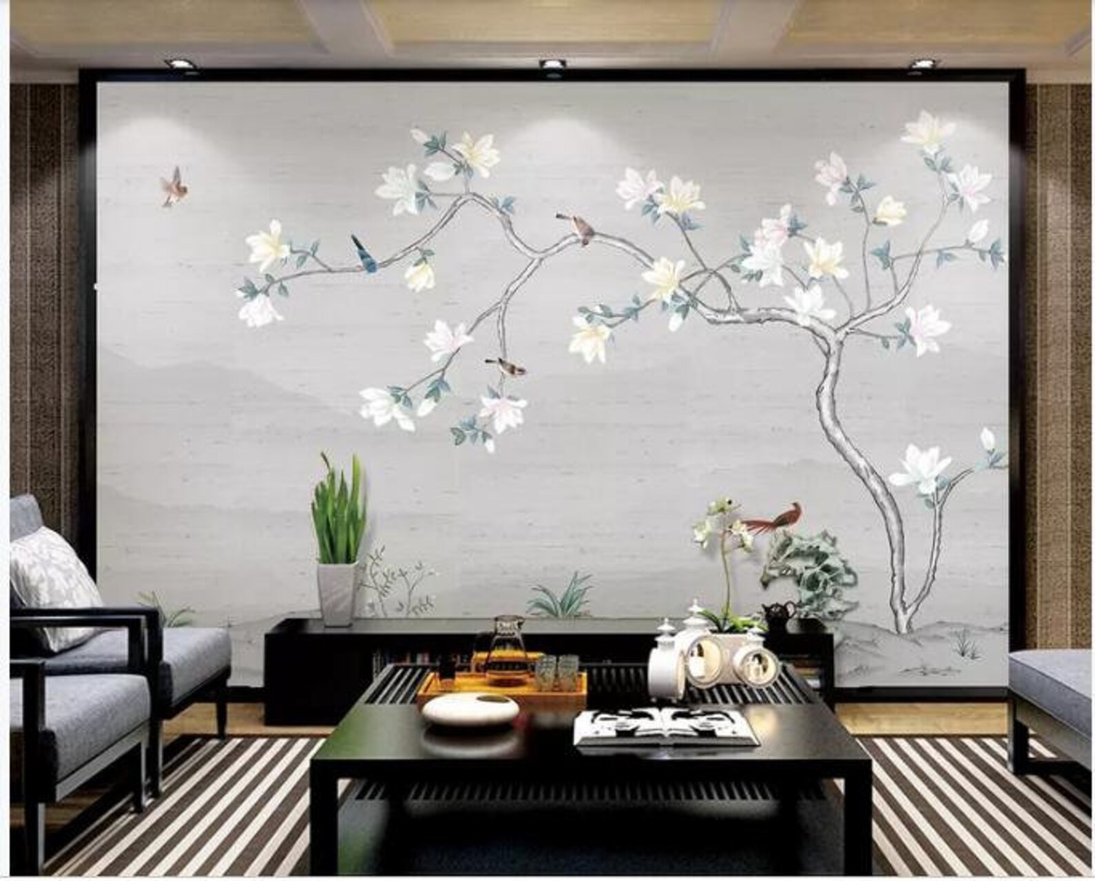 Fine Brushwork Magnolia Flower Wallpaper Wall Mural - Etsy