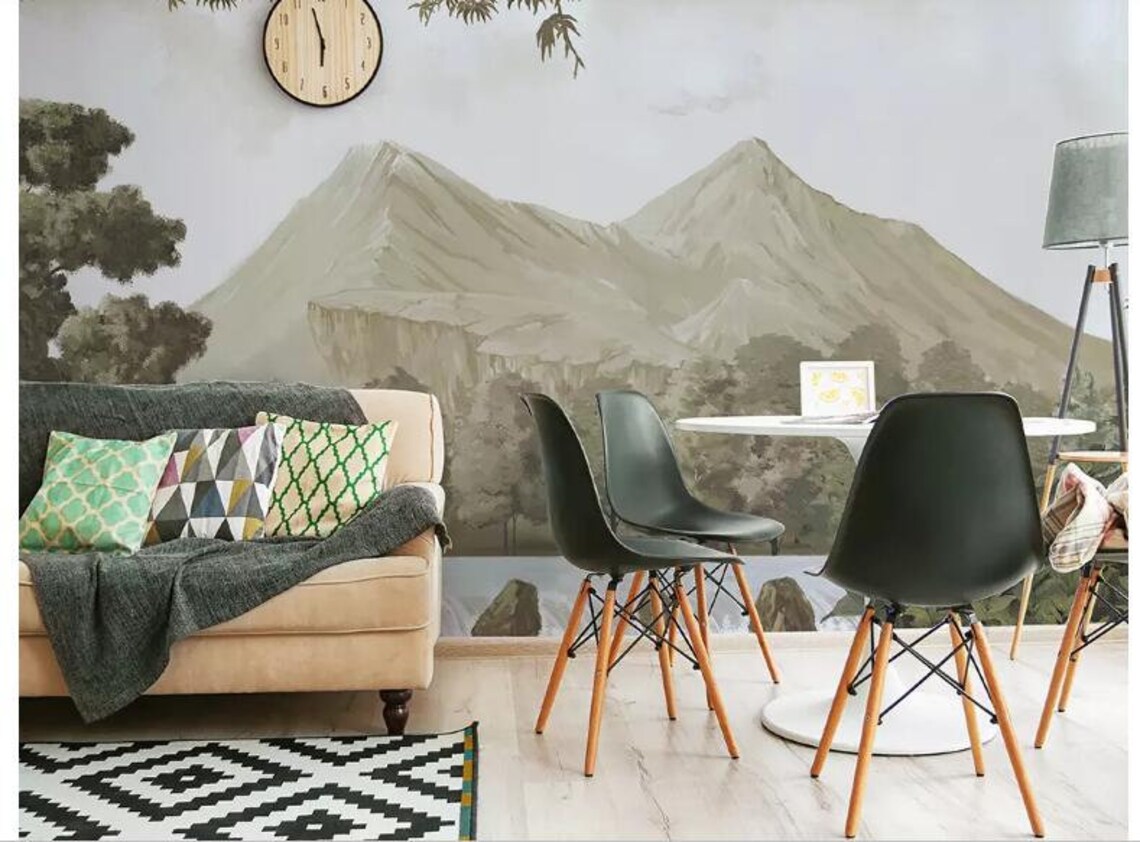 Oil Painting Forest Scenic Wallpaper Wall Mural Forest Trees - Etsy