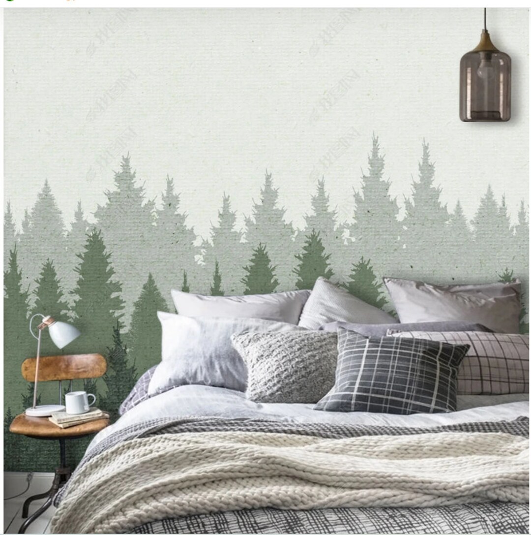 Abstract Watercolor Pine Trees Wallpaper Wall Mural, Pine Trees Wall ...