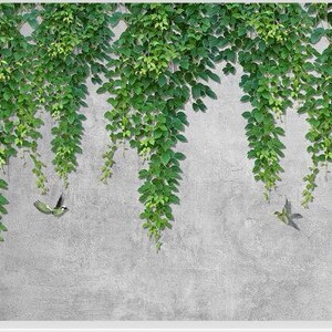 Green Fresh Spring Vines Wallpaper Wall Mural, Vivid Green Leaves ...