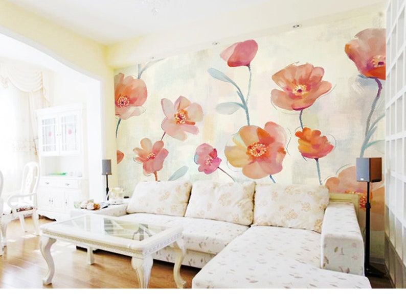 Watercolor Flowers Floral Wall Murals Wallpaper Big Flowers Etsy