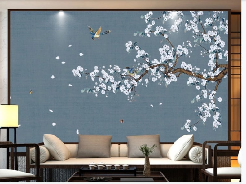 Fine Brushwork Chinoiserie Plum Tree Wallpaper Wall Mural - Etsy