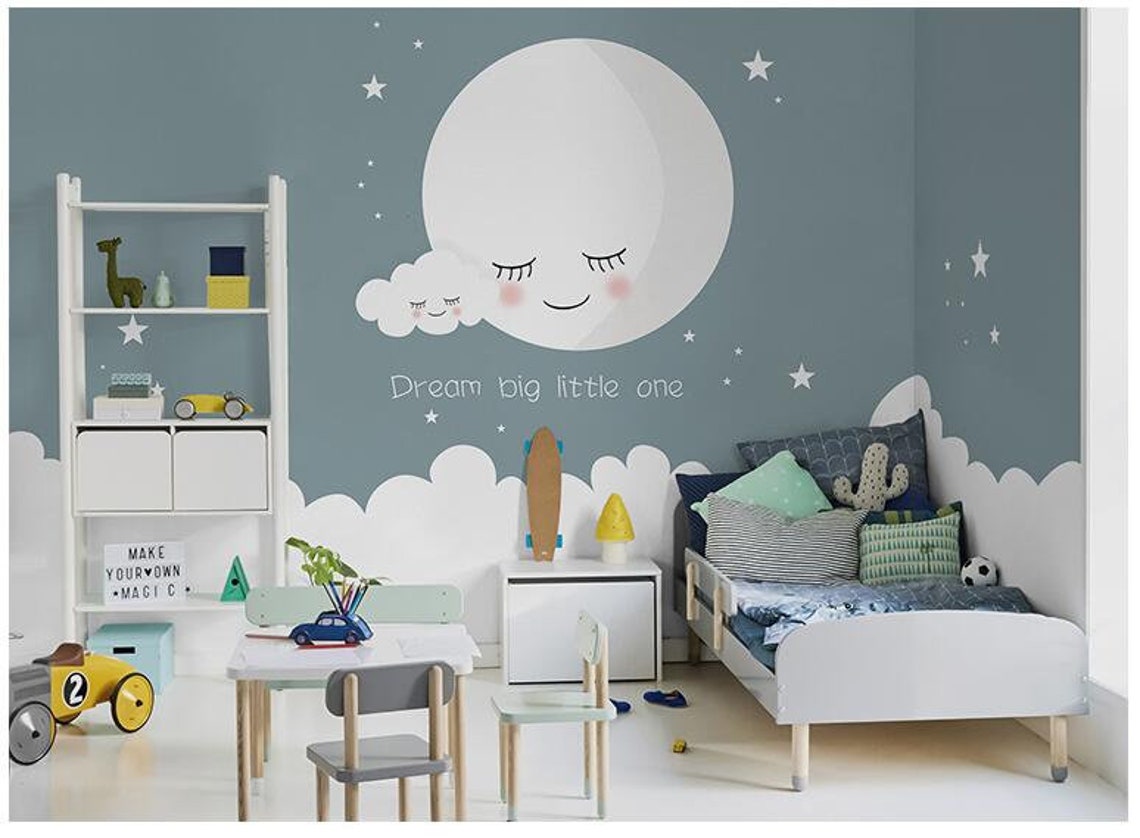 Lovely Simple Kids Nursery Sky Moon Wallpaper Wall Mural | Etsy