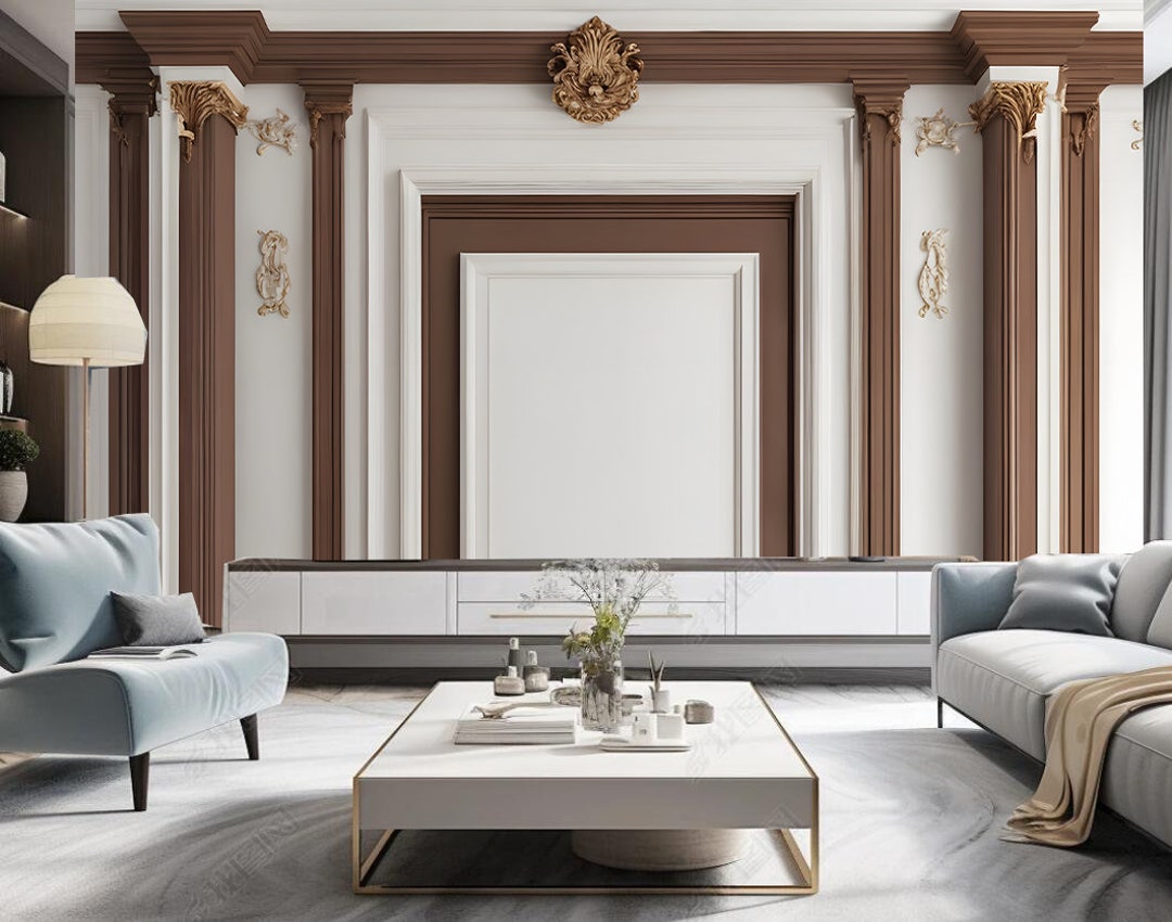 Design Interior Wall Render Stucco Wooden Frames Panels Wallapper Wall ...