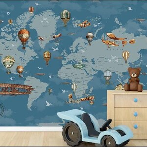 Cartoon Sea Ocean World Map Nursery Wallpaper Wall Mural - Etsy