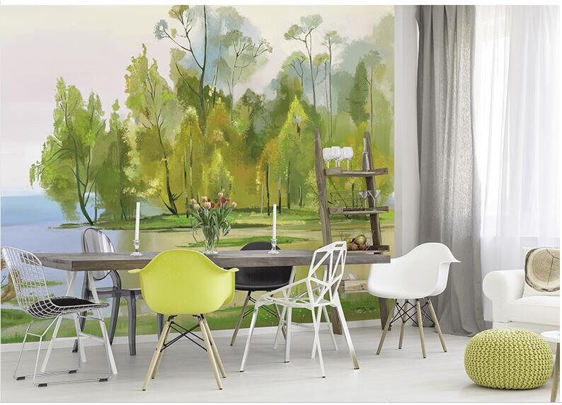 Oil Painting Trees Forest Landscape Wallpaper Wall Mural | Etsy